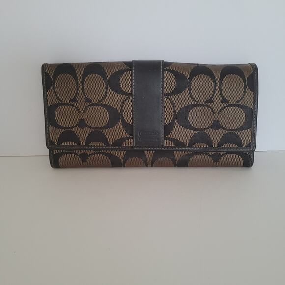 Coach | Bags | Coach Wallet Envelope Black Gray Large Signature Canvas ...